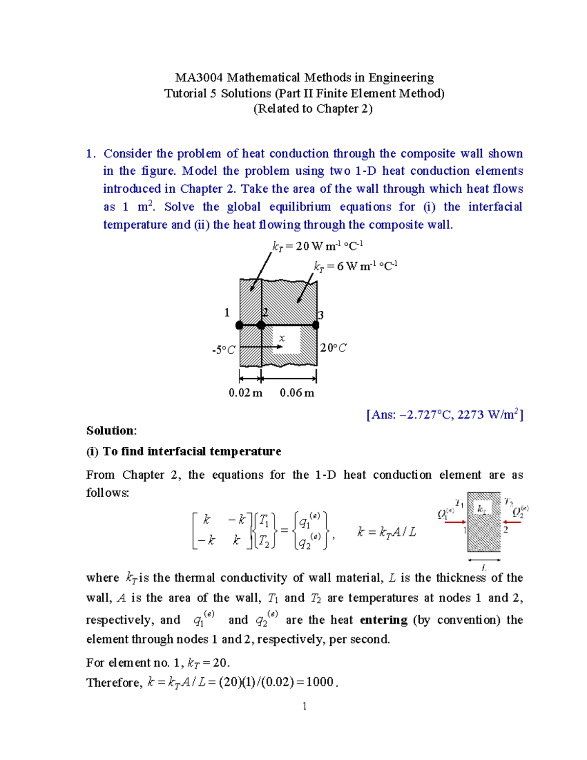 MA3004 Tutorial 5 (FEM) Solutions AY2022-23 - MA3004 Mathematical Methods in Engineering ...