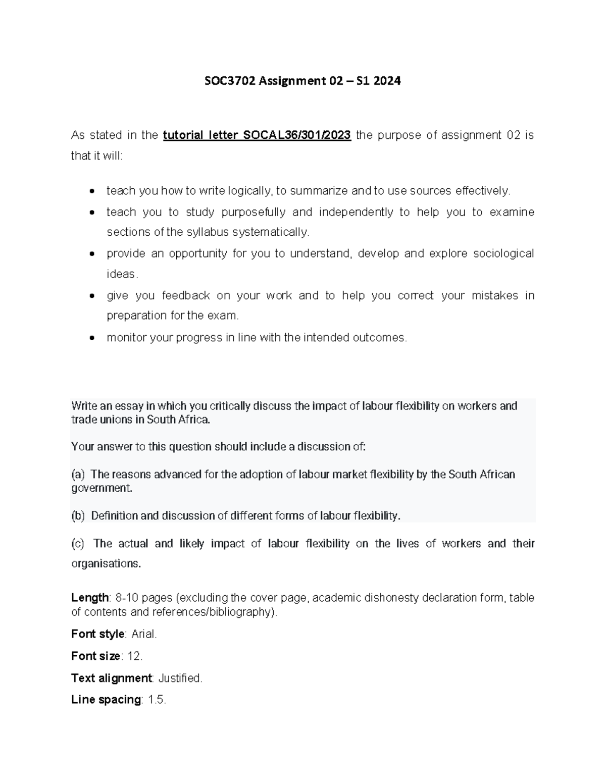 SOC3702 assignment 02 checklist S1 24 - SOC3702 Assignment 02 – S1 2024 As stated in the ...