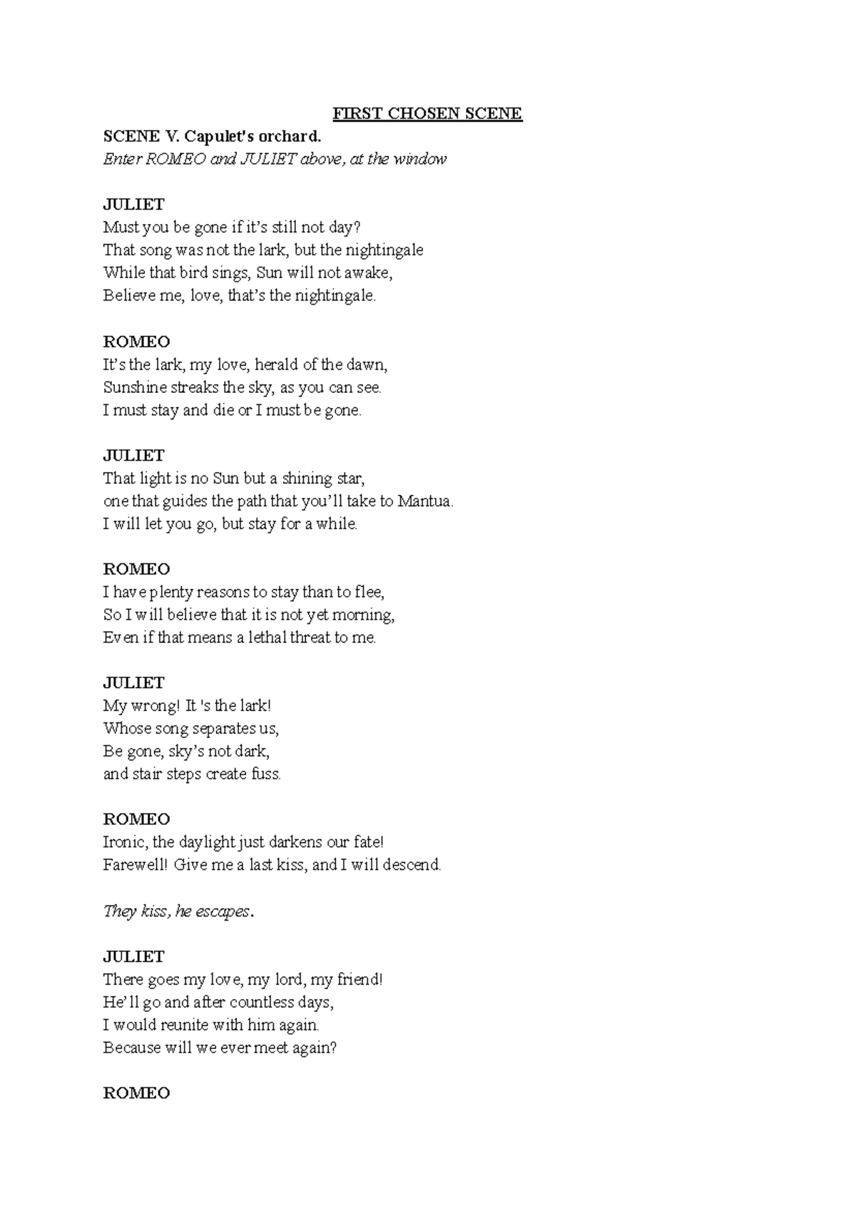 Romeo and Juliet Adapted Script - FIRST CHOSEN SCENE SCENE V. Capulet's ...