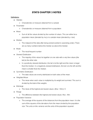 Stats chapter 1 notes - STATS CHAPTER 1 NOTES Definitions: Statistics ...