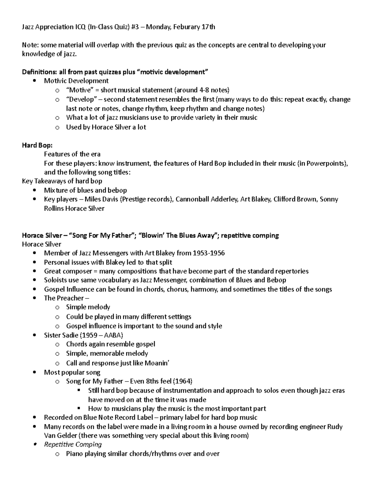 Jazz Appreciation ICQ #3 Review Guide - 2 - Jazz Appreciation ICQ (In ...