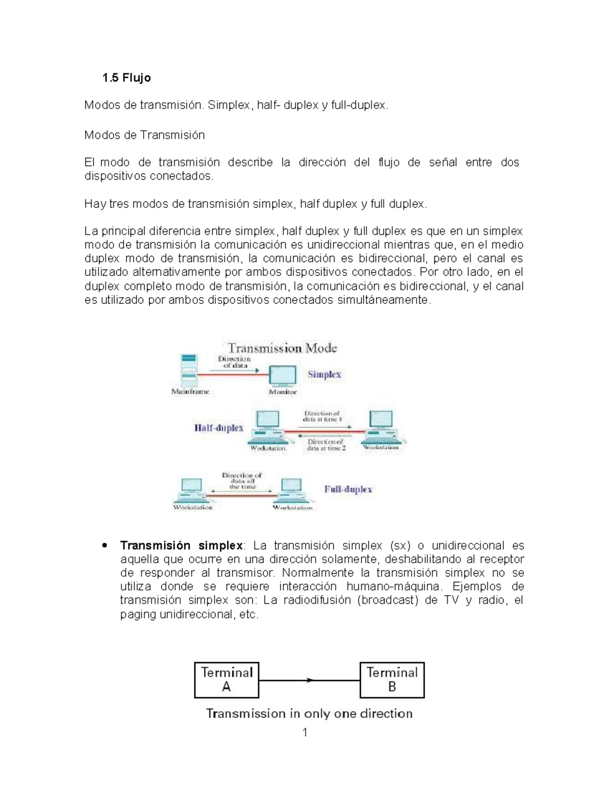 Tema FT 1.5 Flujo - trabajo - 1 1 Flujo Modos de transmisión. Simplex ...
