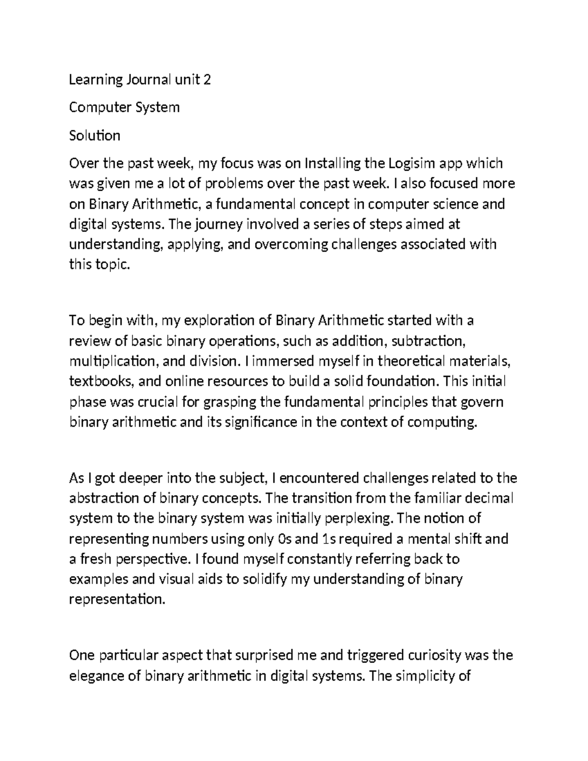 Computer system learning journal 2 - Learning Journal unit 2 Computer ...