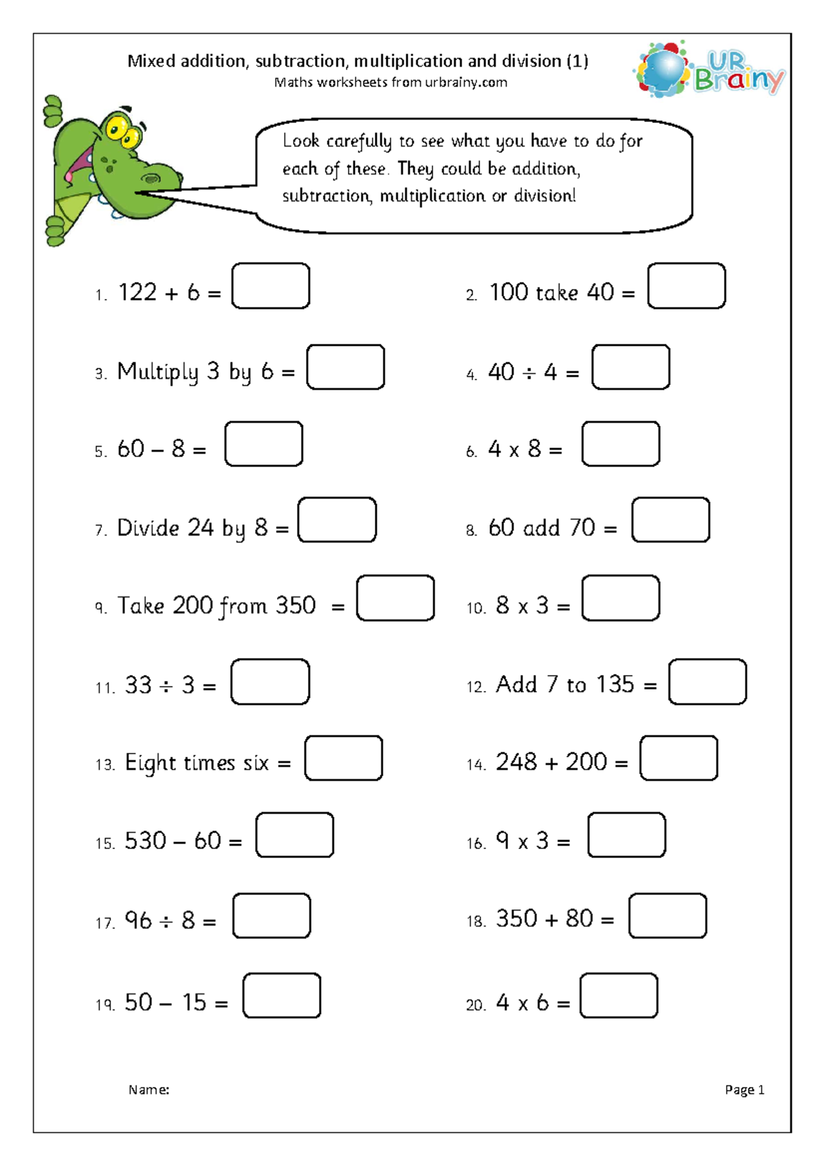 Four-rules-1 - A sample activity. - Maths worksheets from urbrainy Look ...