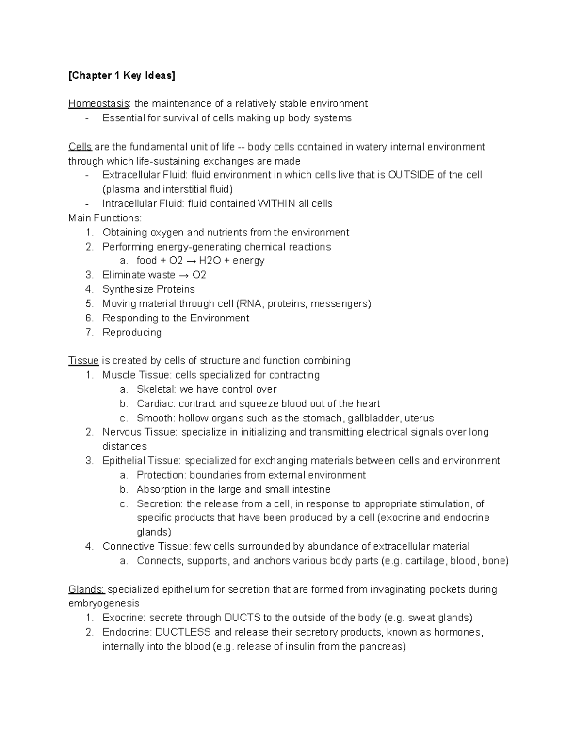 BIO 270 Final - Lecture - [Chapter 1 Key Ideas] Homeostasis : the ...