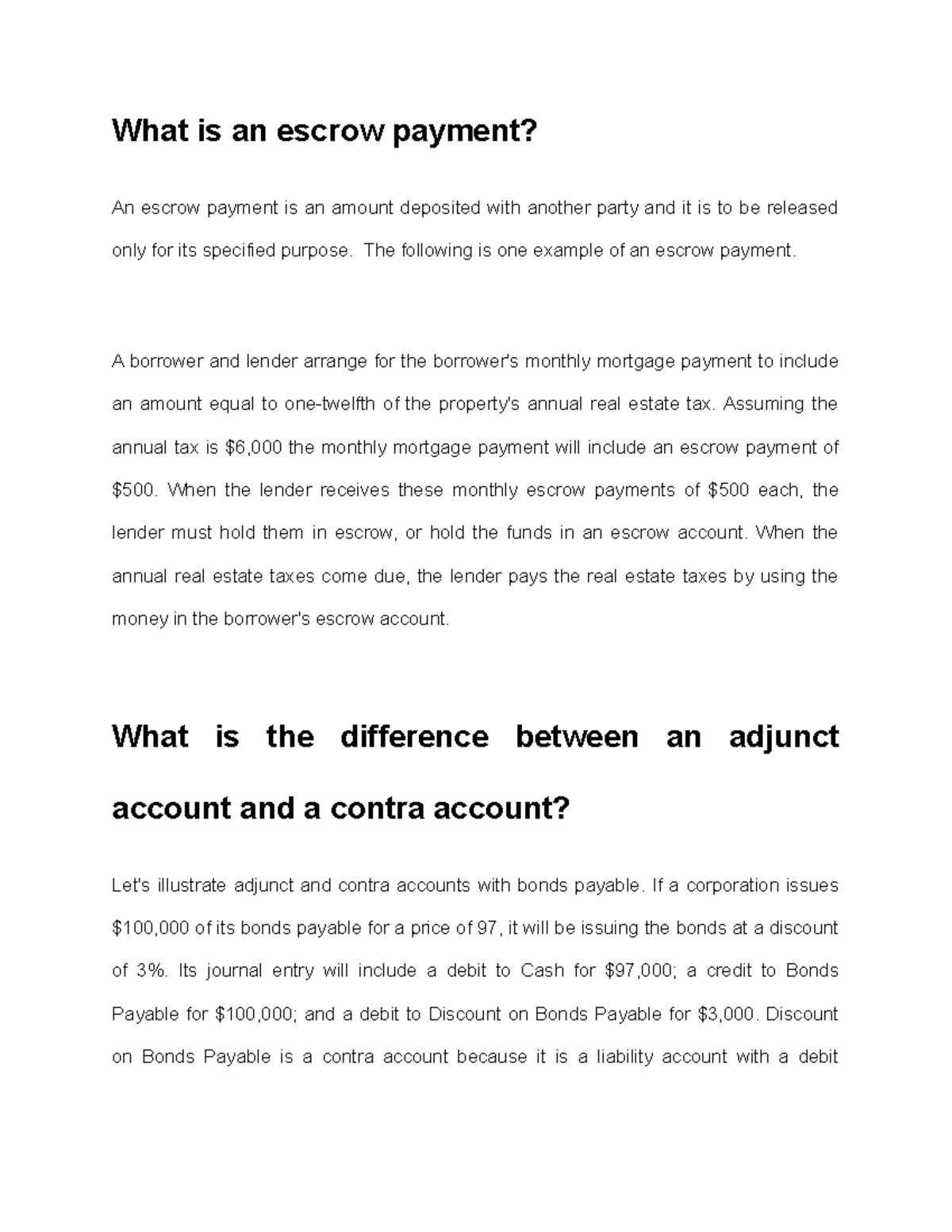 What is an escrow payment - The following is one example of an escrow ...