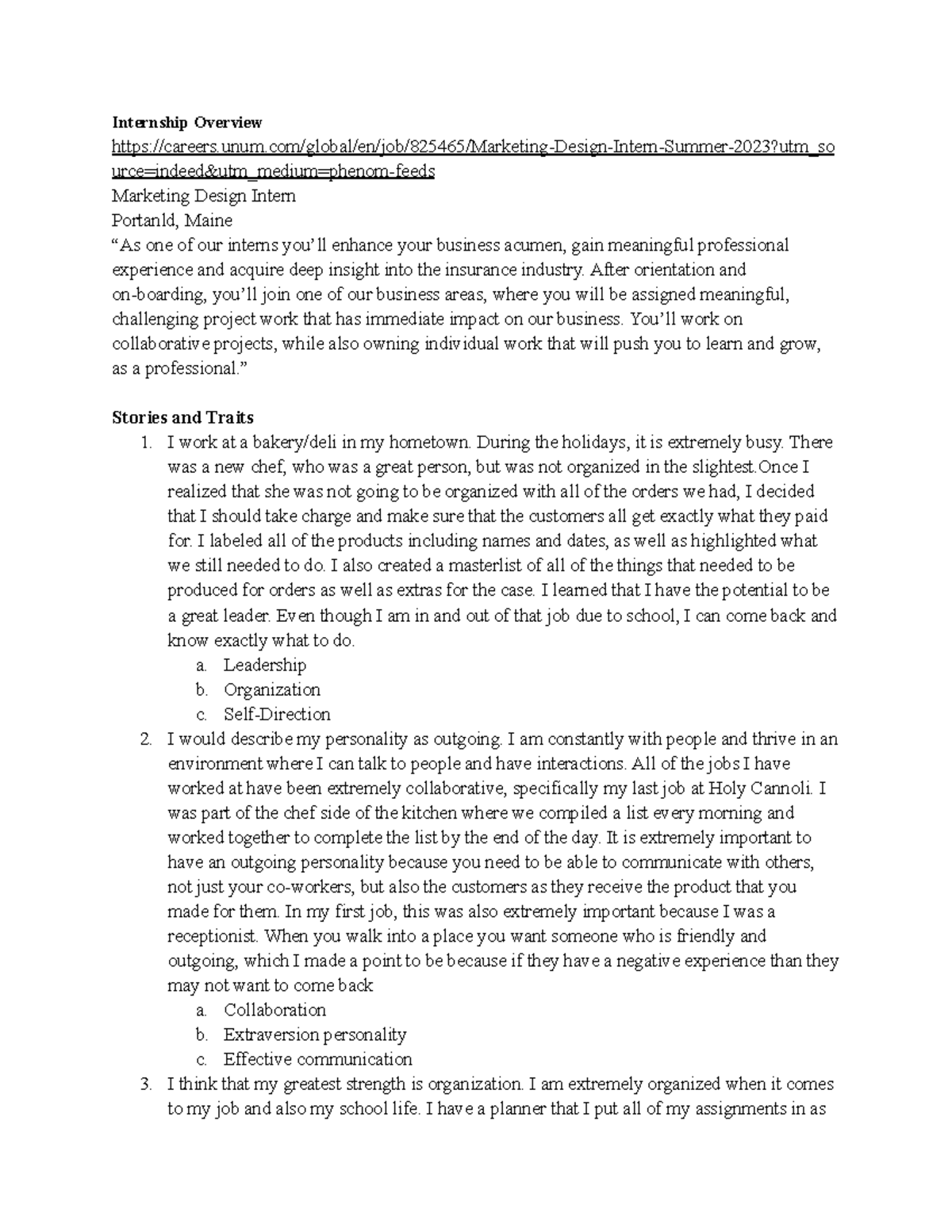 Storytelling Interview - Internship Overview - Studocu