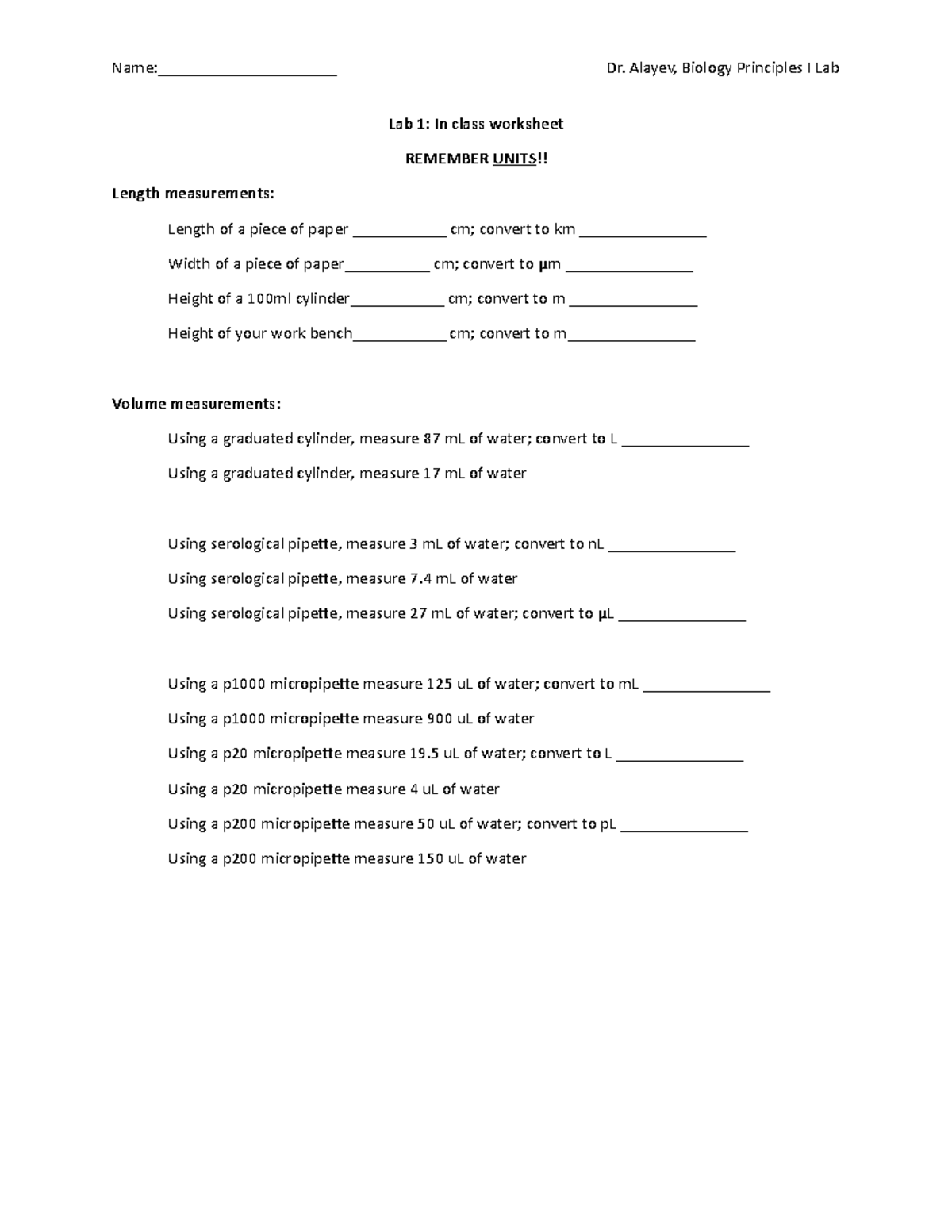 Lab 1- In class worksheet - Name:_____________________ Dr. Alayev ...