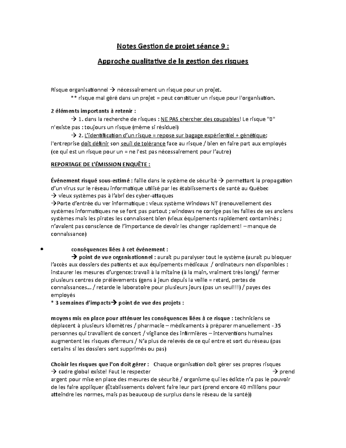 Notes Gestion de projet séance 9 et 10 - Notes Gestion de projet séance ...