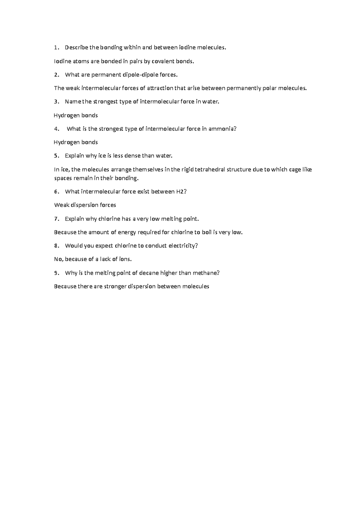 Intermolecular Forces - Describe the bonding within and between iodine ...