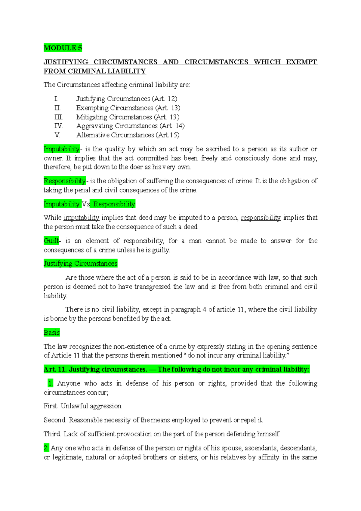 Criminal Recitation - FOR STUDY PURPOSES - MODULE 5 JUSTIFYING ...