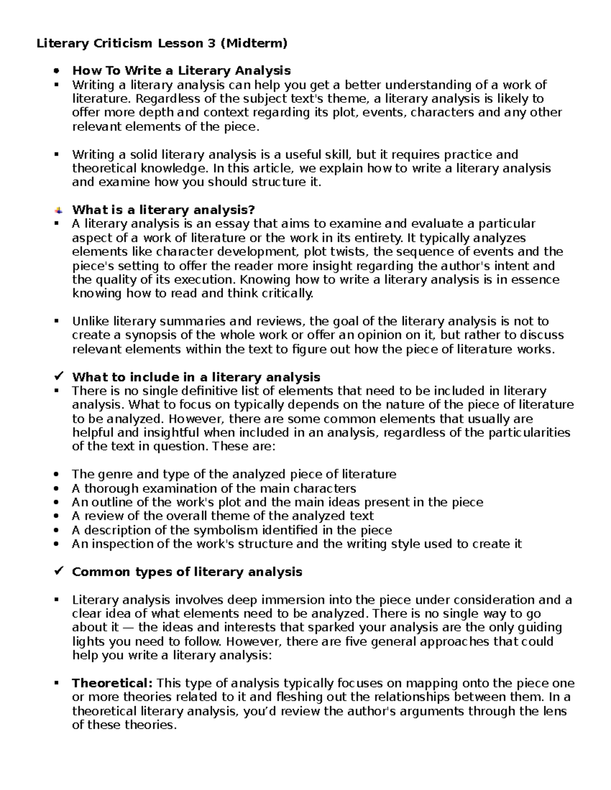 Lit Crit lesson 3 midterm - Literary Criticism Lesson 3 (Midterm) How ...