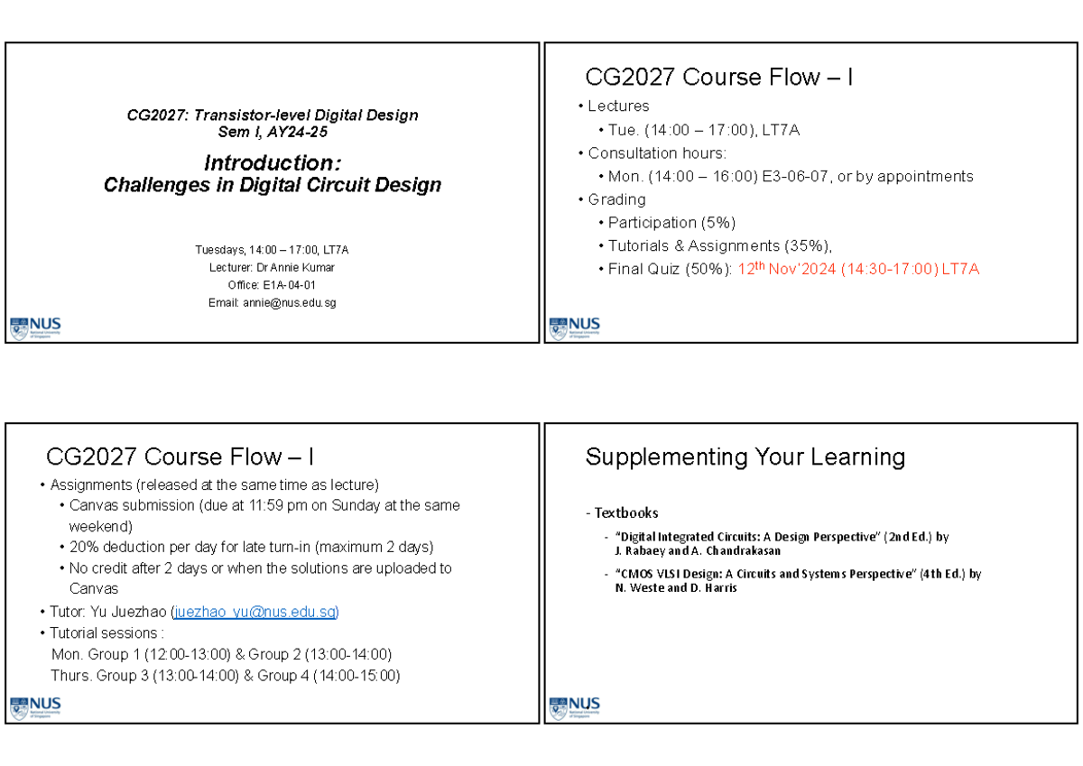 Lecture 0 - CG2027: Transistor-level Digital Design Sem I, AY24- 25 ...