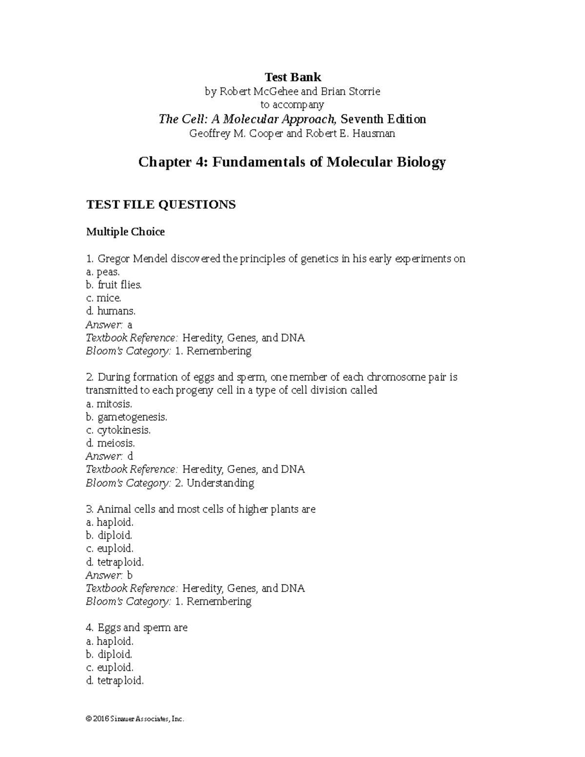 The Cell 7e Ch04 Test Bank - Test Bank by Robert McGehee and Brian ...