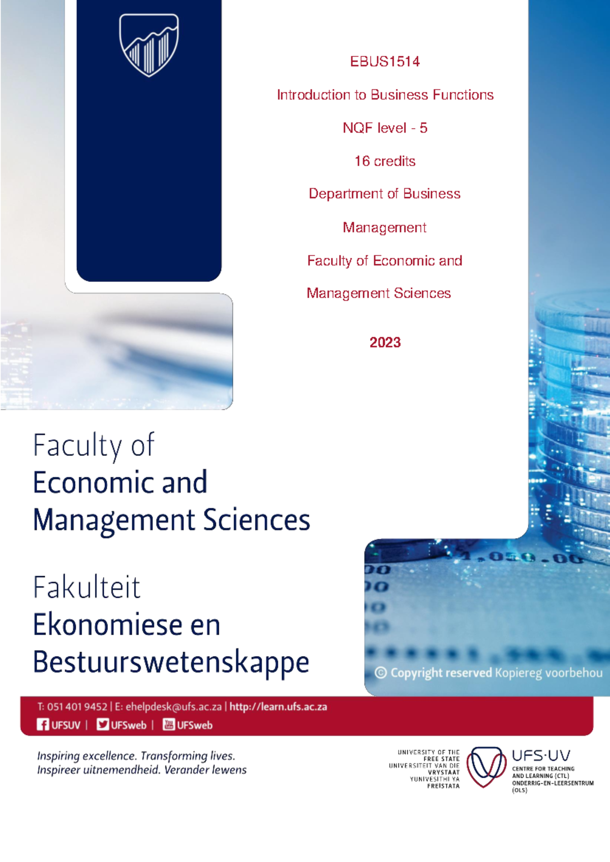EBUS 1514 Module Guide 2023 Final - EBUS Introduction to Business Functions NQF level - 5 16 ...
