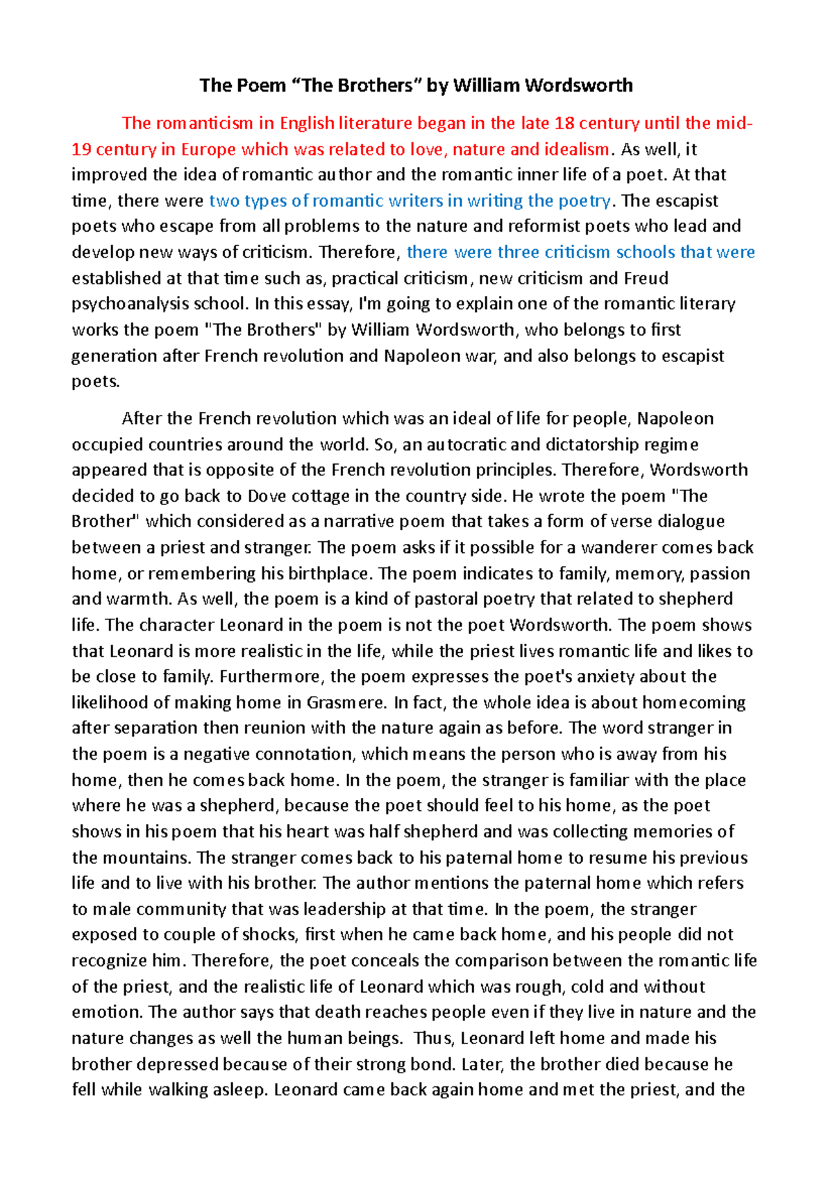 The Brothers - a230 - The Poem “The Brothers” by William Wordsworth The ...