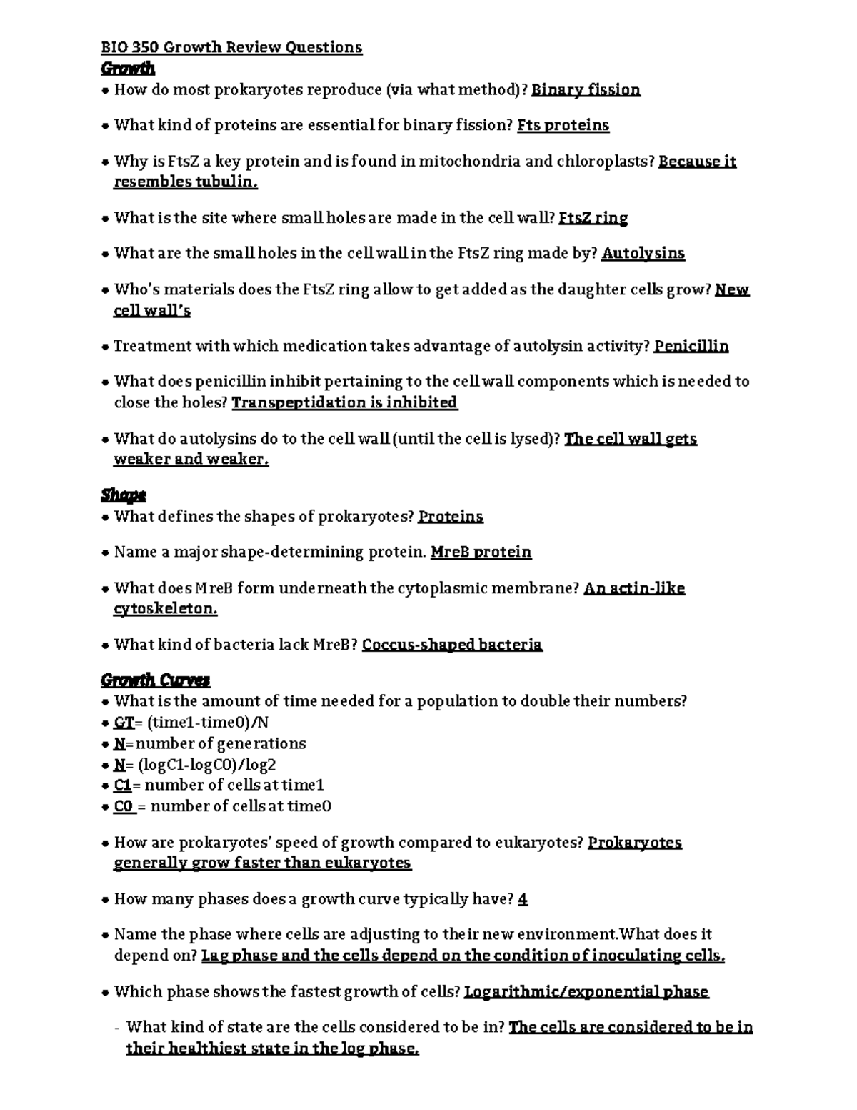 BIO 350 Growth Review Answer Sheet - BIO 350 Growth Review Questions ...