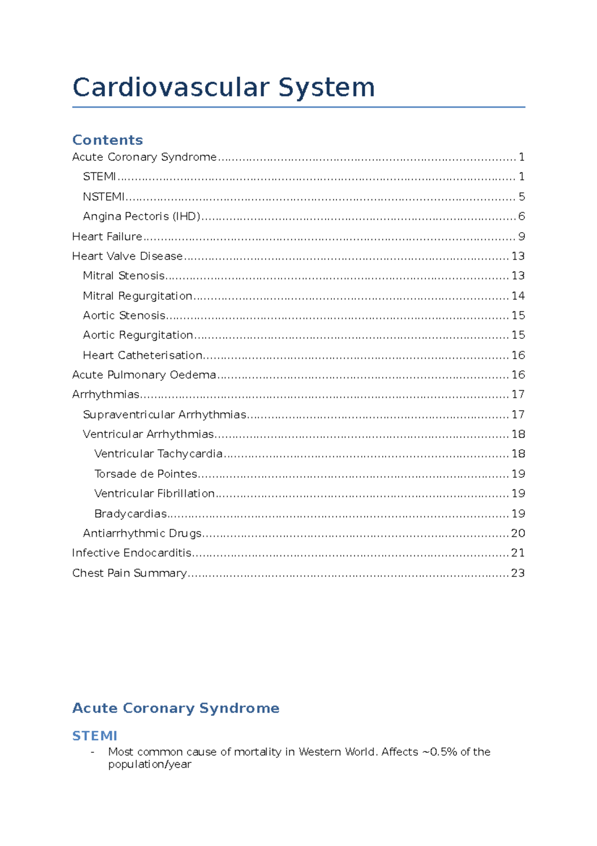 Cardiovascular System sample - Cardiovascular System Acute Coronary ...
