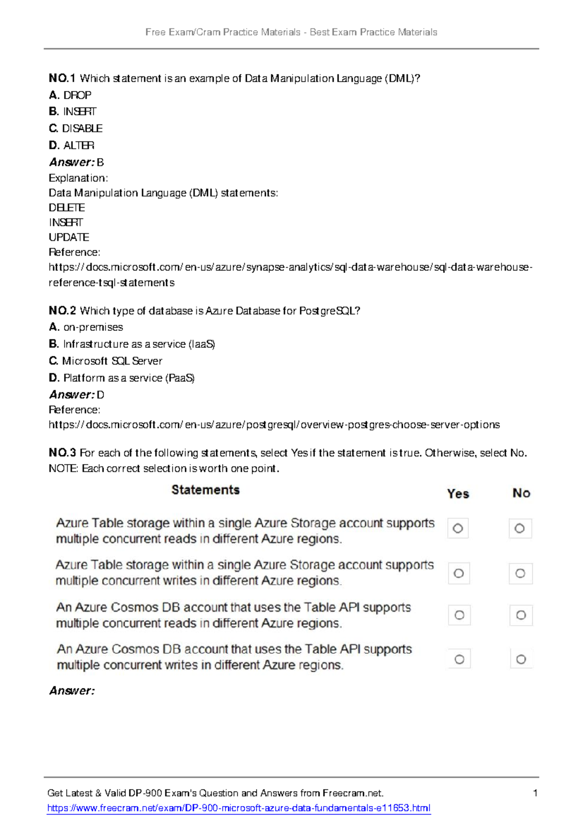 DP-900 - DP 900 - NO Which statement is an example of Data Manipulation ...