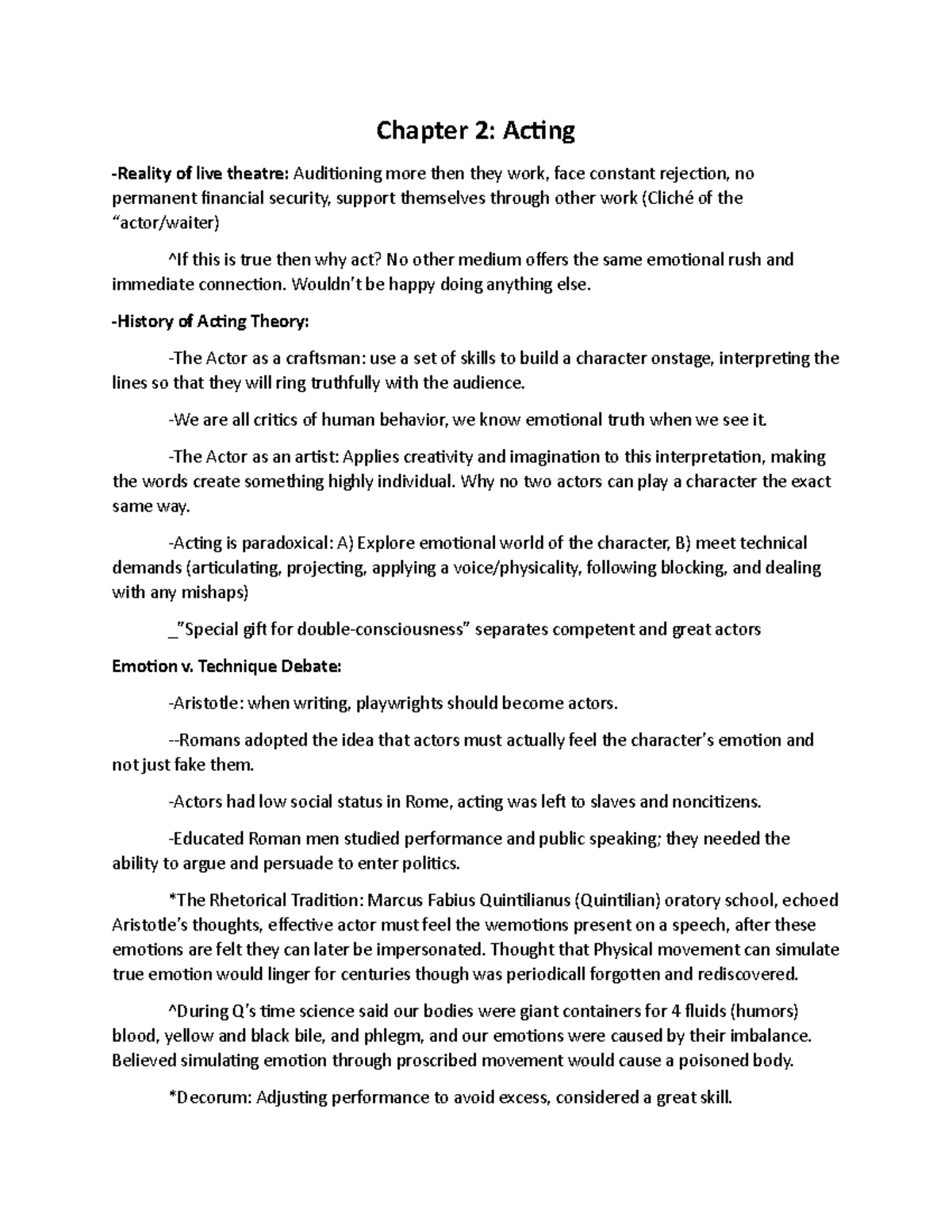 Chapter 2 Acting - Chapter 2: Acting -Reality of live theatre ...