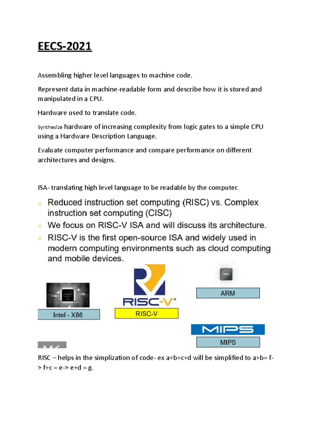 Eecs 2021 Full Course Eecs Assembling Higher Level Languages To Machine Code Represent Data 2110
