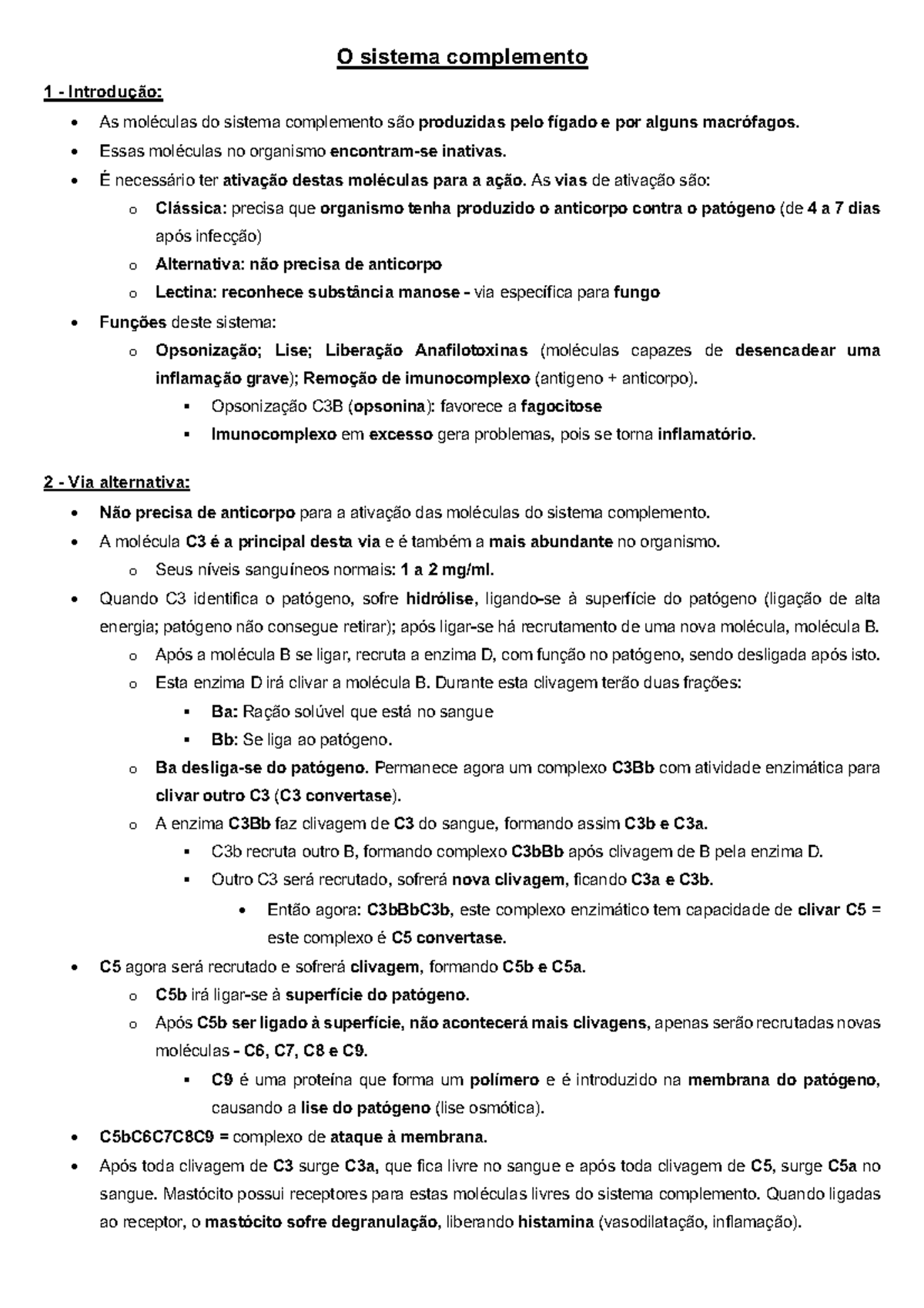 Imuno - 3 - Sistema Complemento - O sistema complemento 1 - Introdução ...