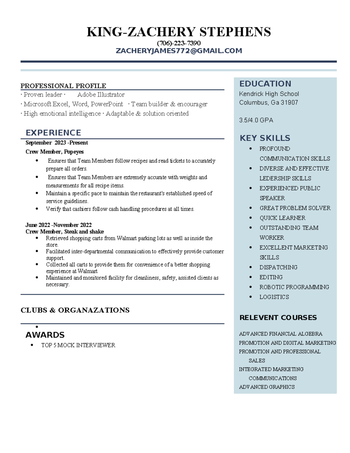 Henry Resume Final 2023 - KING-ZACHERY STEPHENS (706)-223 ...