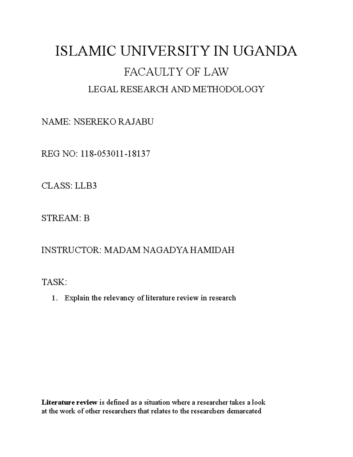 9759 Legal Research AND Methodology - ISLAMIC UNIVERSITY IN UGANDA ...