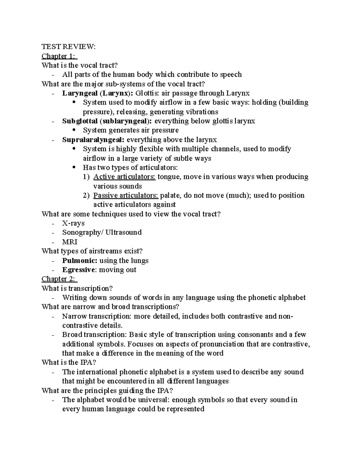 Phonetics - TEST REVIEW: Chapter 1: What is the vocal tract? - All ...