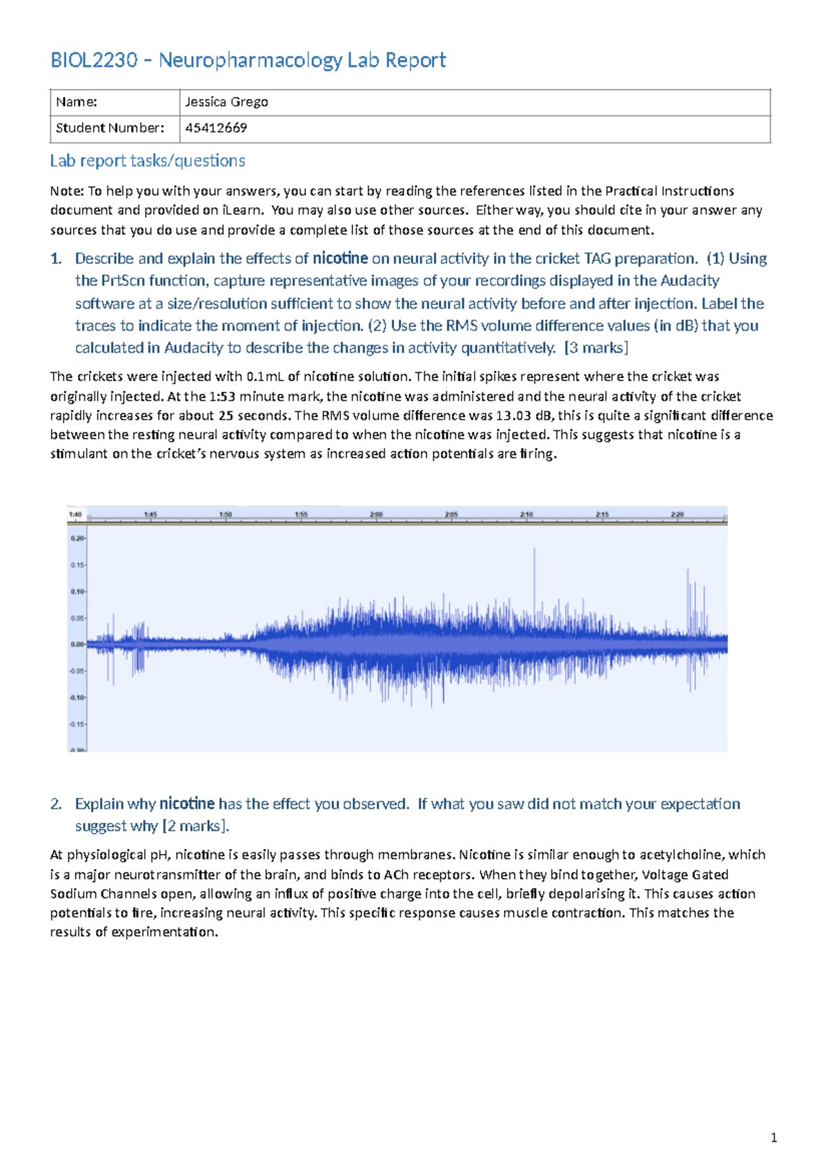 Prac report 2 - BIOL2230 – Neuropharmacology Lab Report Lab report ...