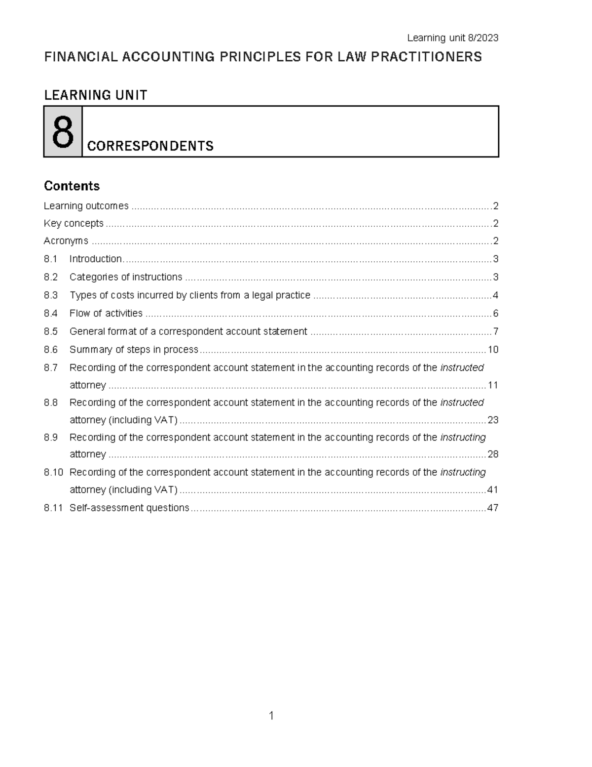 Financial Accounting Financial Accounting Principles For Law Practitioners Learning Unit 8