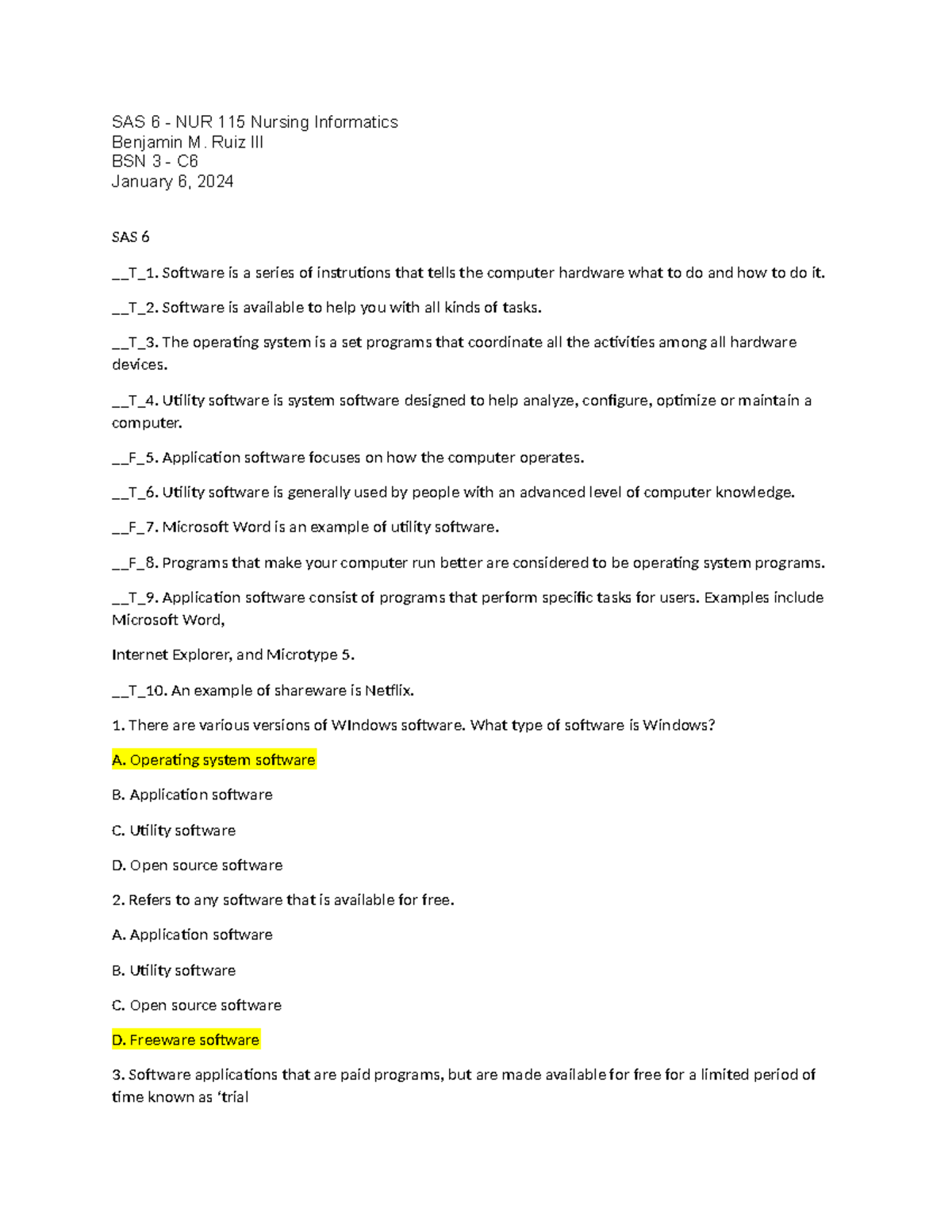 NUR 115 - SAS 6 RUIZ - SAS - SAS 6 - NUR 115 Nursing Informatics ...