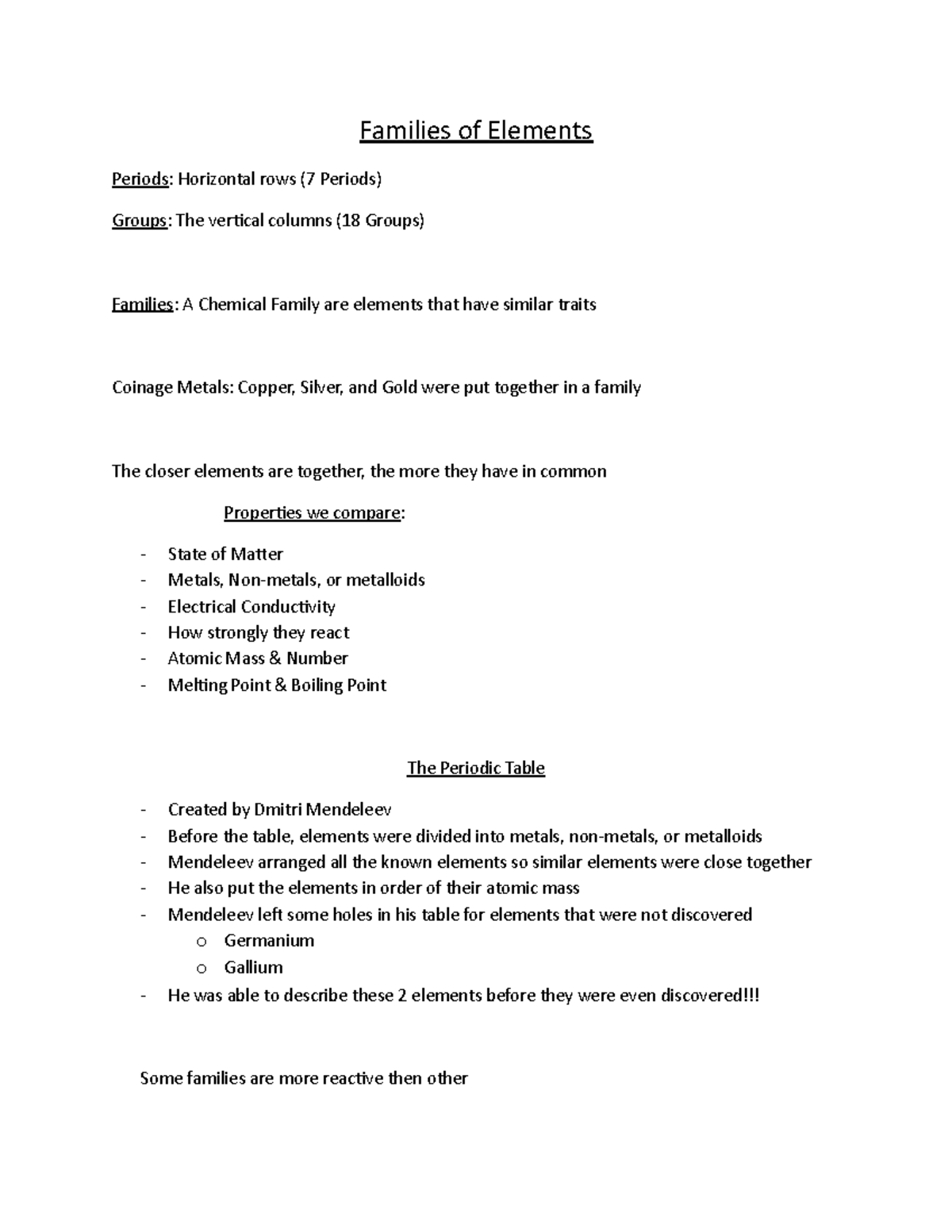 Lesson 7 - Families of Elements - Families of Elements Periods ...