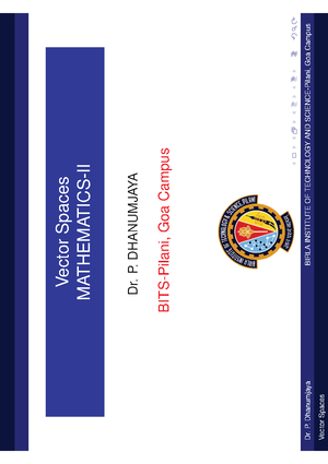 Lecture 1 - MATHEMATICS-II (MATH F112) Linear Algebra Dr. Krishnendra ...