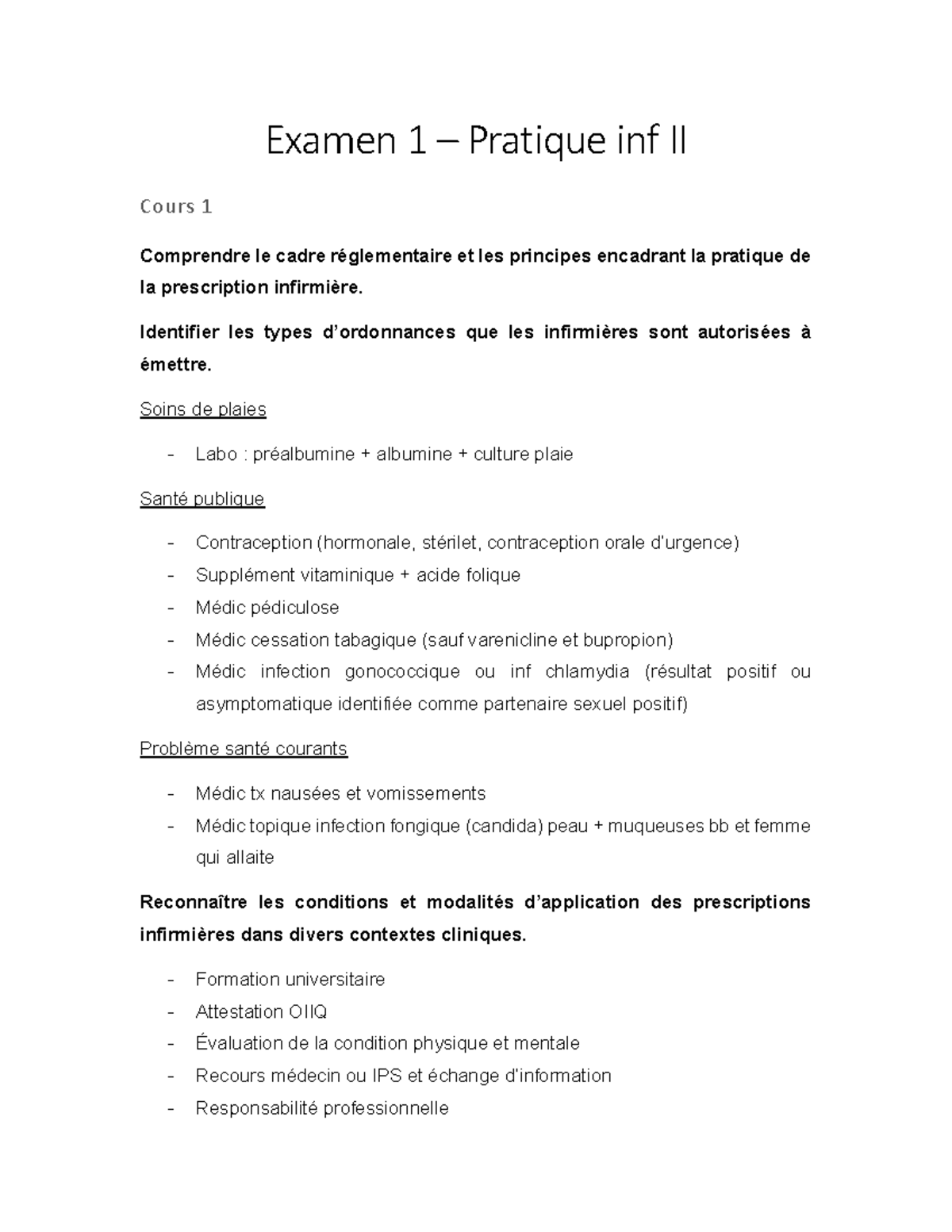 Examen 1 - Préparation - Examen 1 – Pratique inf II Cours 1 Comprendre le cadre réglementaire et ...