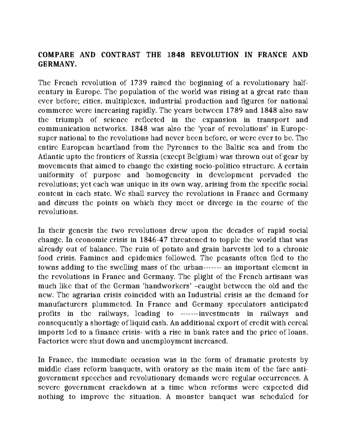 Contrast revolution in France and Germany - COMPARE AND CONTRAST THE ...