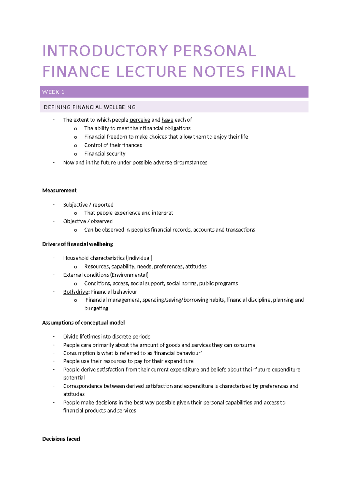 Introductory personal finance lecture notes final - INTRODUCTORY ...