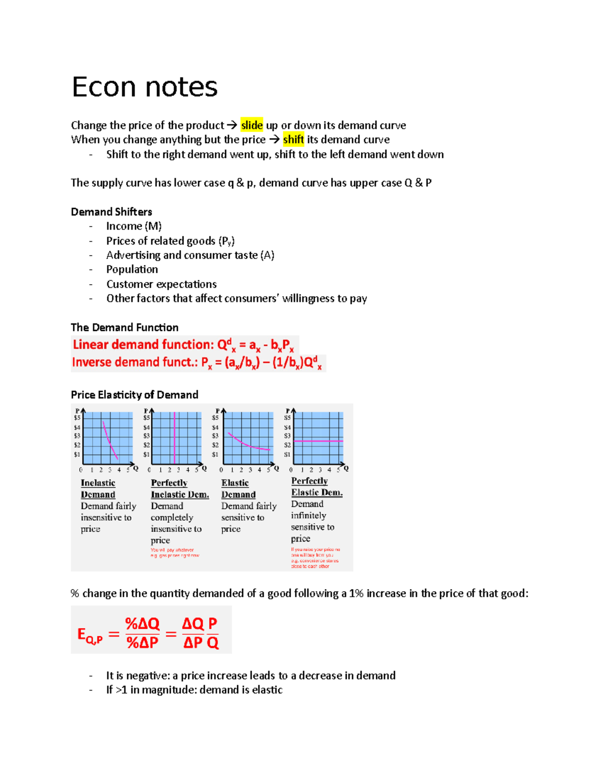 Econ notes - Econ summary - Econ notes Change the price of the product ...