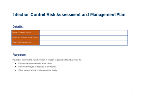Infection Control Risk Assessment and Management Plan Template(1 ...