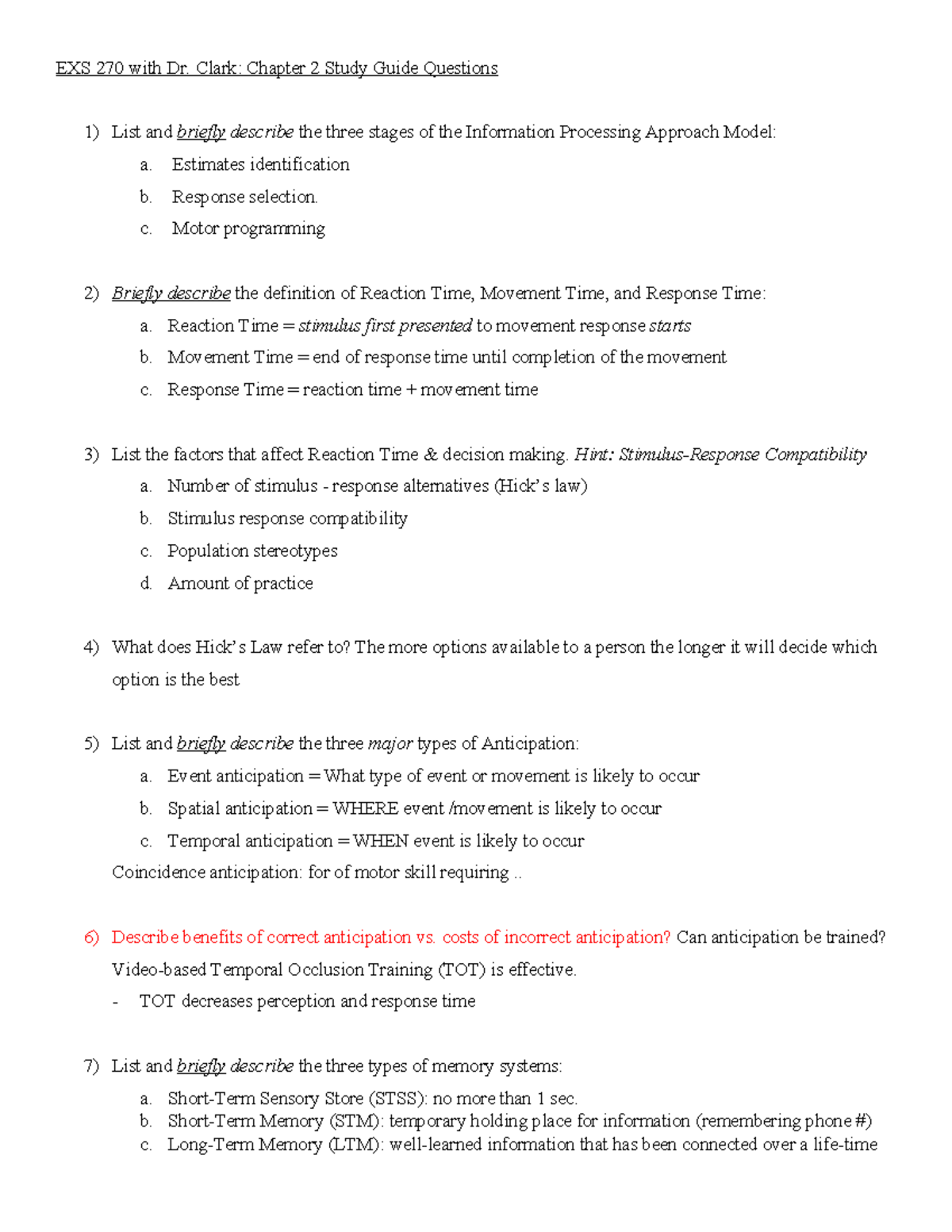 EXS 270 - Ch. 2 Study Questions - EXS 270 with Dr. Clark: Chapter 2 Study Guide Questions 1 ...