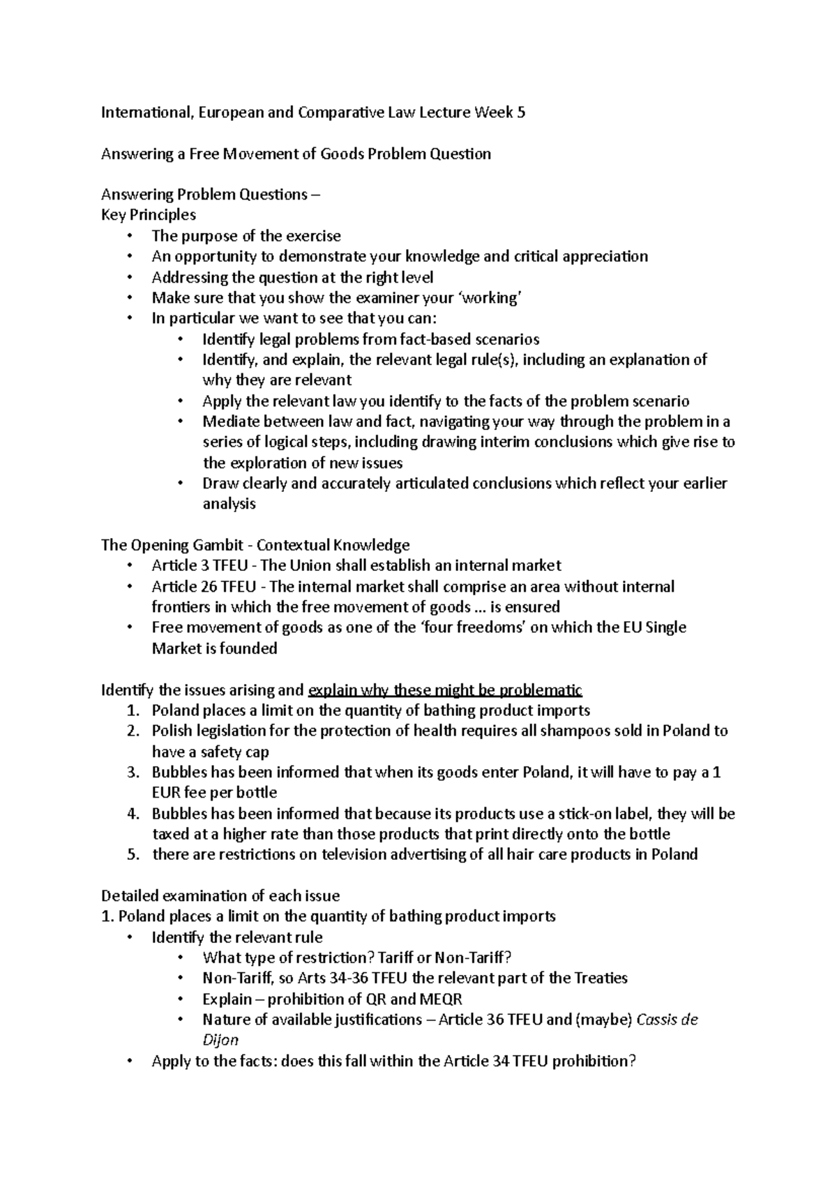 IEC law lecture 5 - International, European and Comparative Law Lecture Week 5 Answering a Free ...