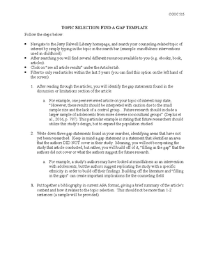 COUC515 Topic Selection Final Topic Selection Assignment pdepamphilis ...