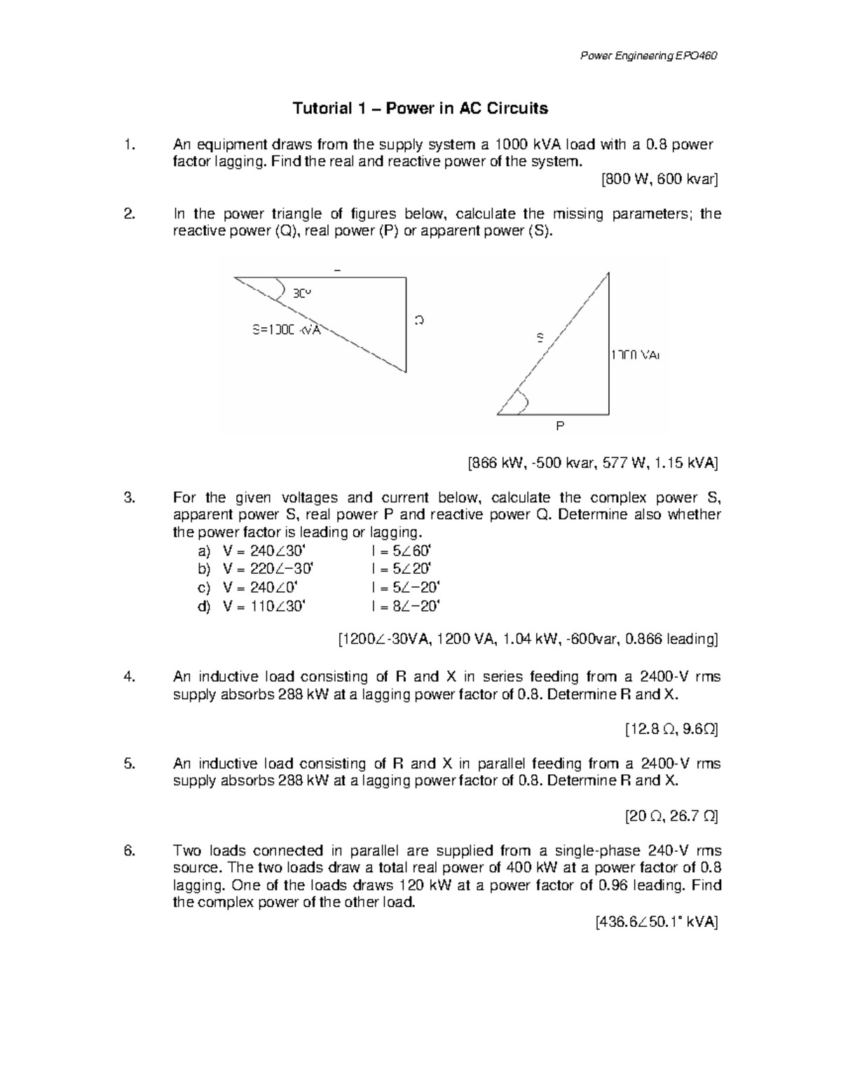 Tutorial 1 - ROLE PLAY - Power Engineering EPO Tutorial 1 – Power in AC ...