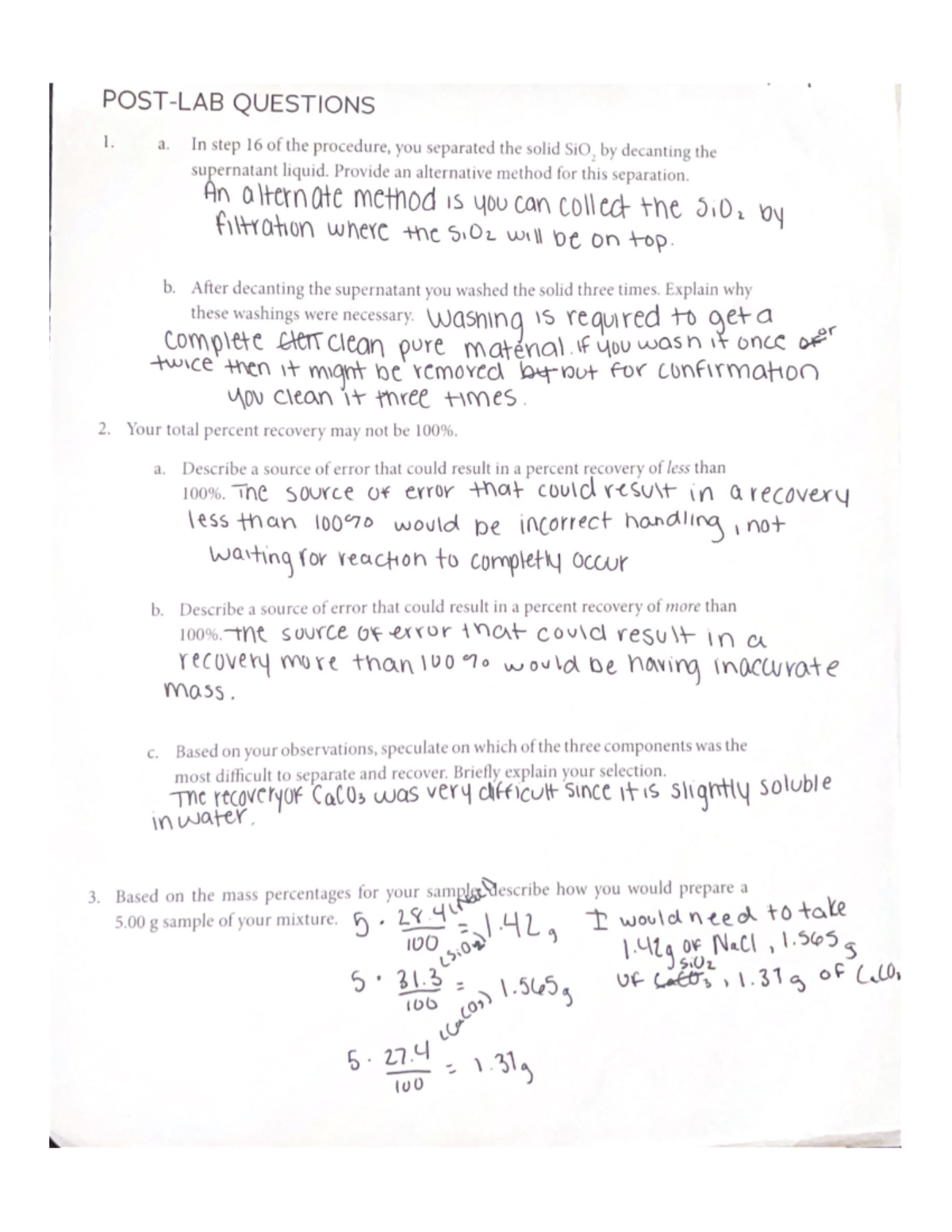 POST-LAB Questions - Assignment - CHEM 112L-113L - Studocu