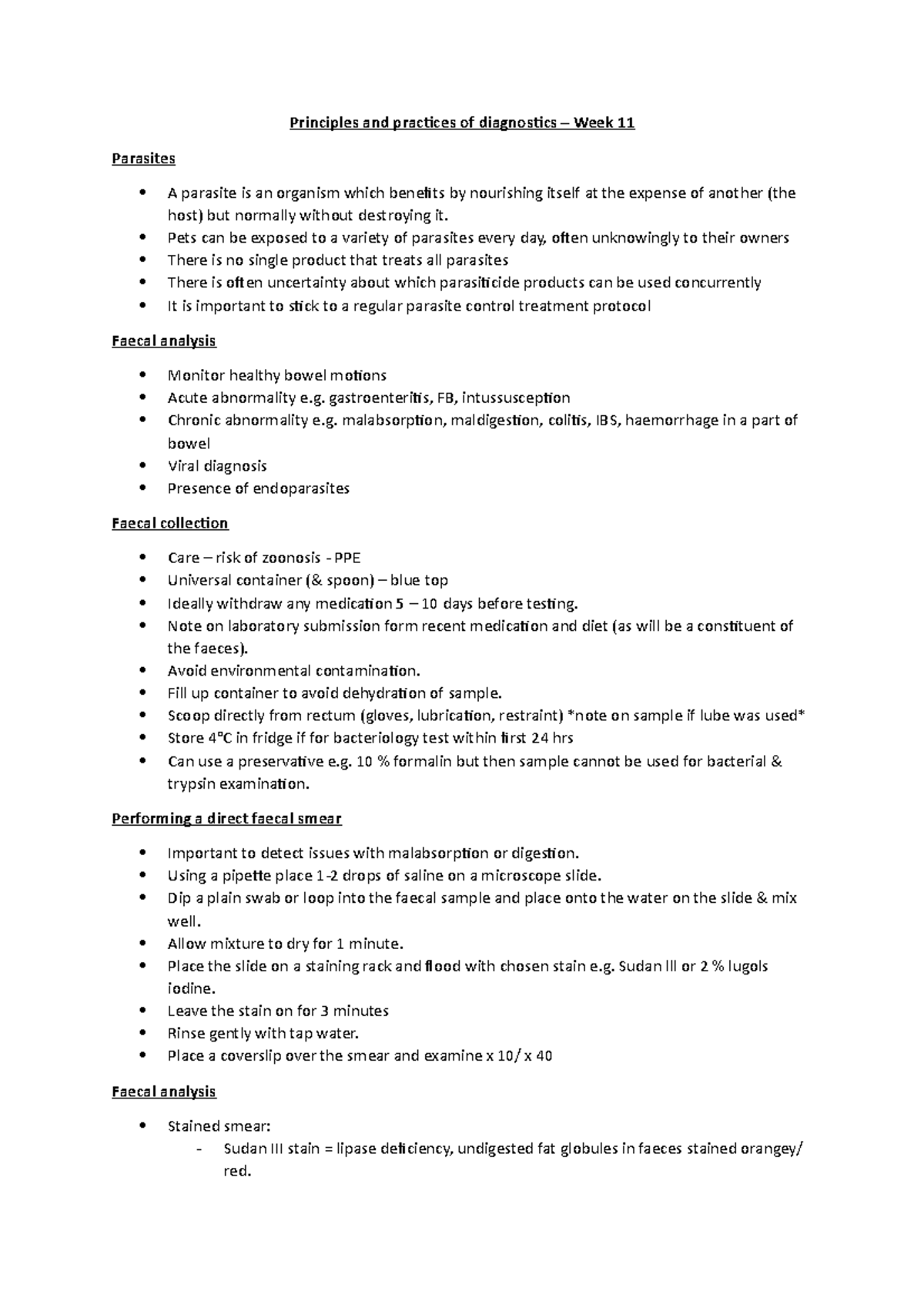 Faecal analysis - Principles and practices of diagnostics – Week 11 ...