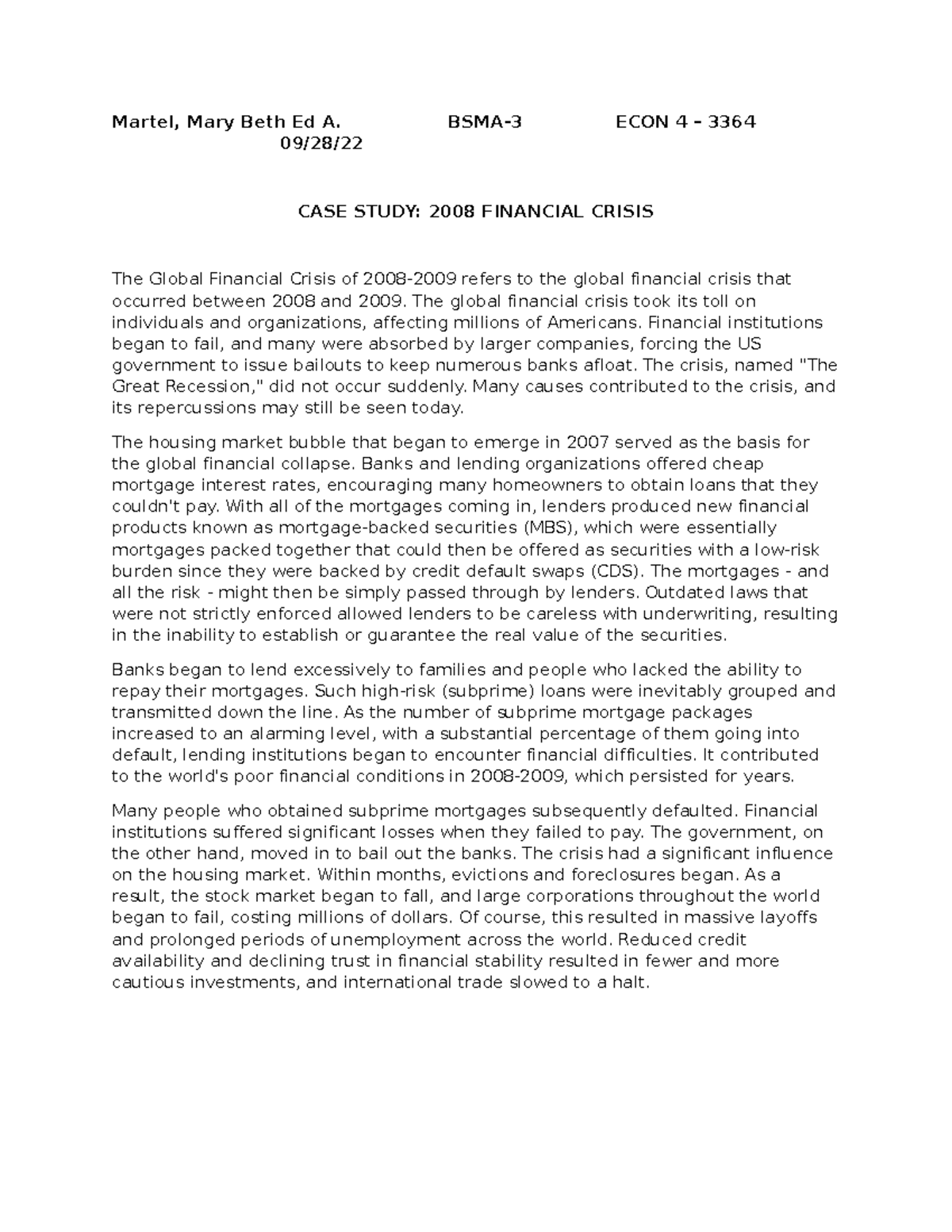 Case study - Martel, Mary Beth Ed A. BSMA-3 ECON 4 – 3364 09/28/ CASE ...