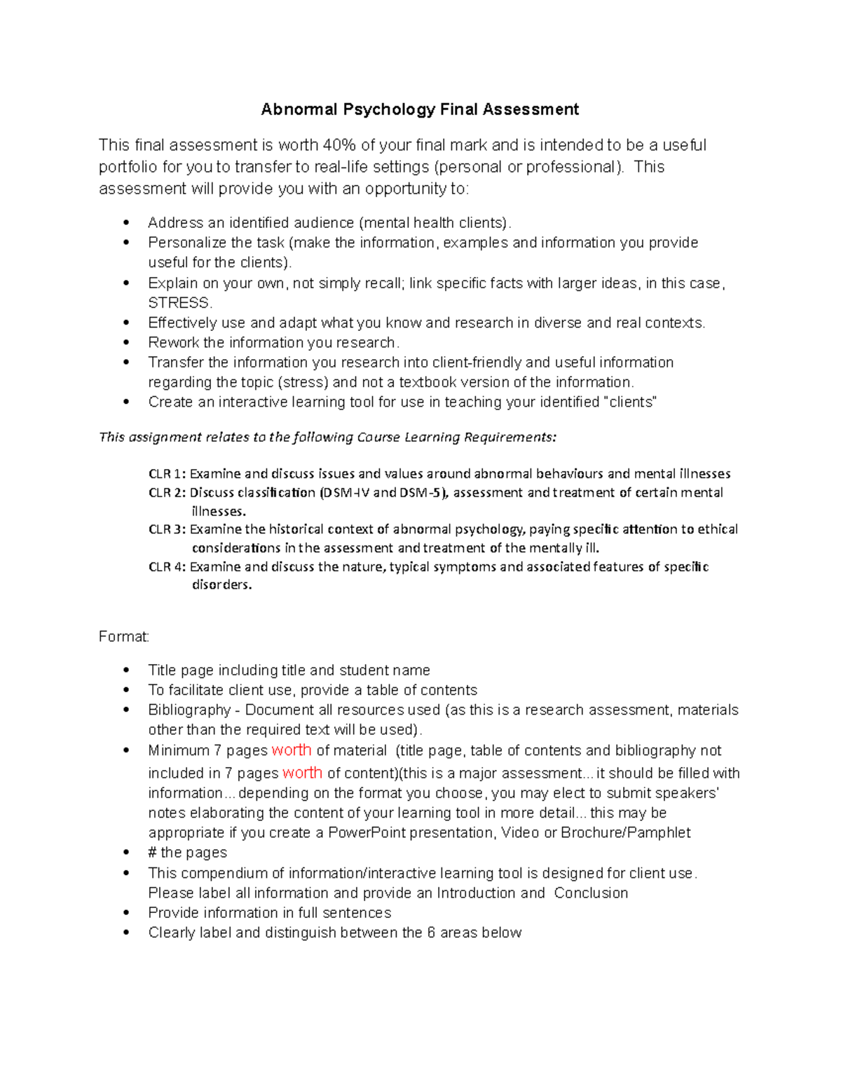 MGT7321 Assignment - Abnormal Psychology Final Assessment This final ...