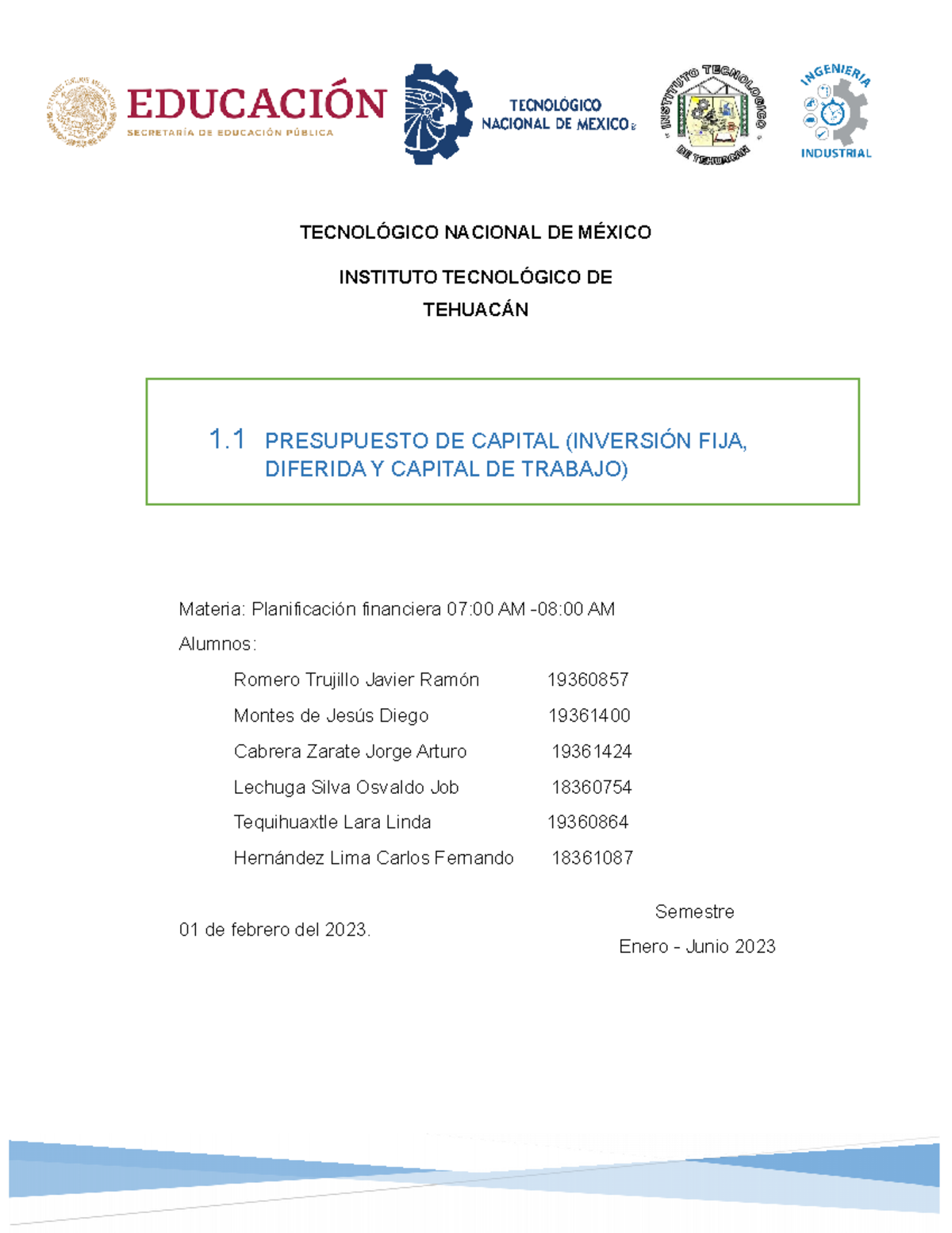 1.1 Presupuesto DE Capital, Invercion FIJA, Diferida Y Capital DE ...