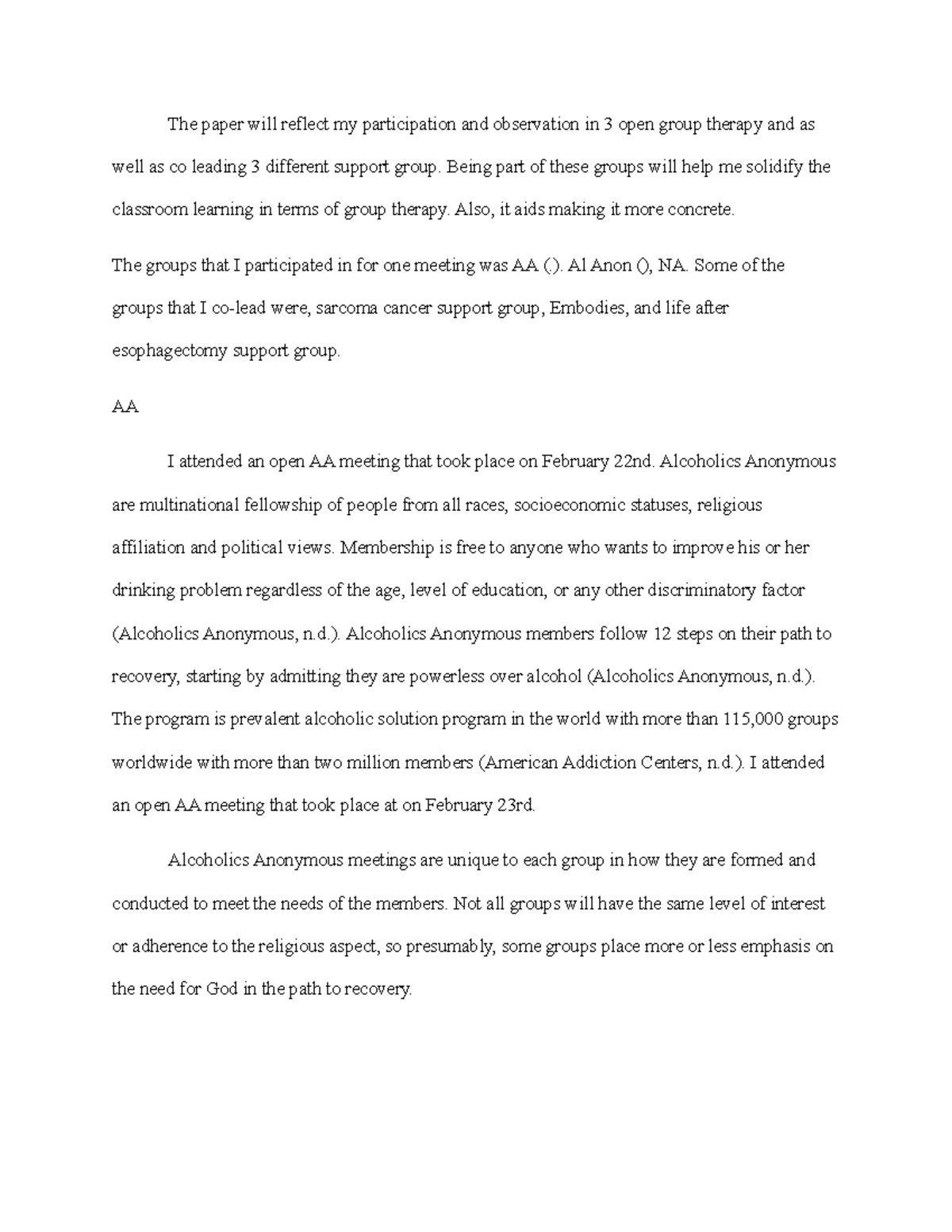 NEW - NEW - The paper will reflect my participation and observation in ...