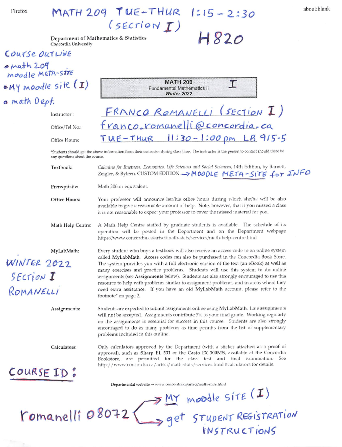 MATH 209 I WIN 22 Course Outline - MATH 209 - Concordia - Studocu